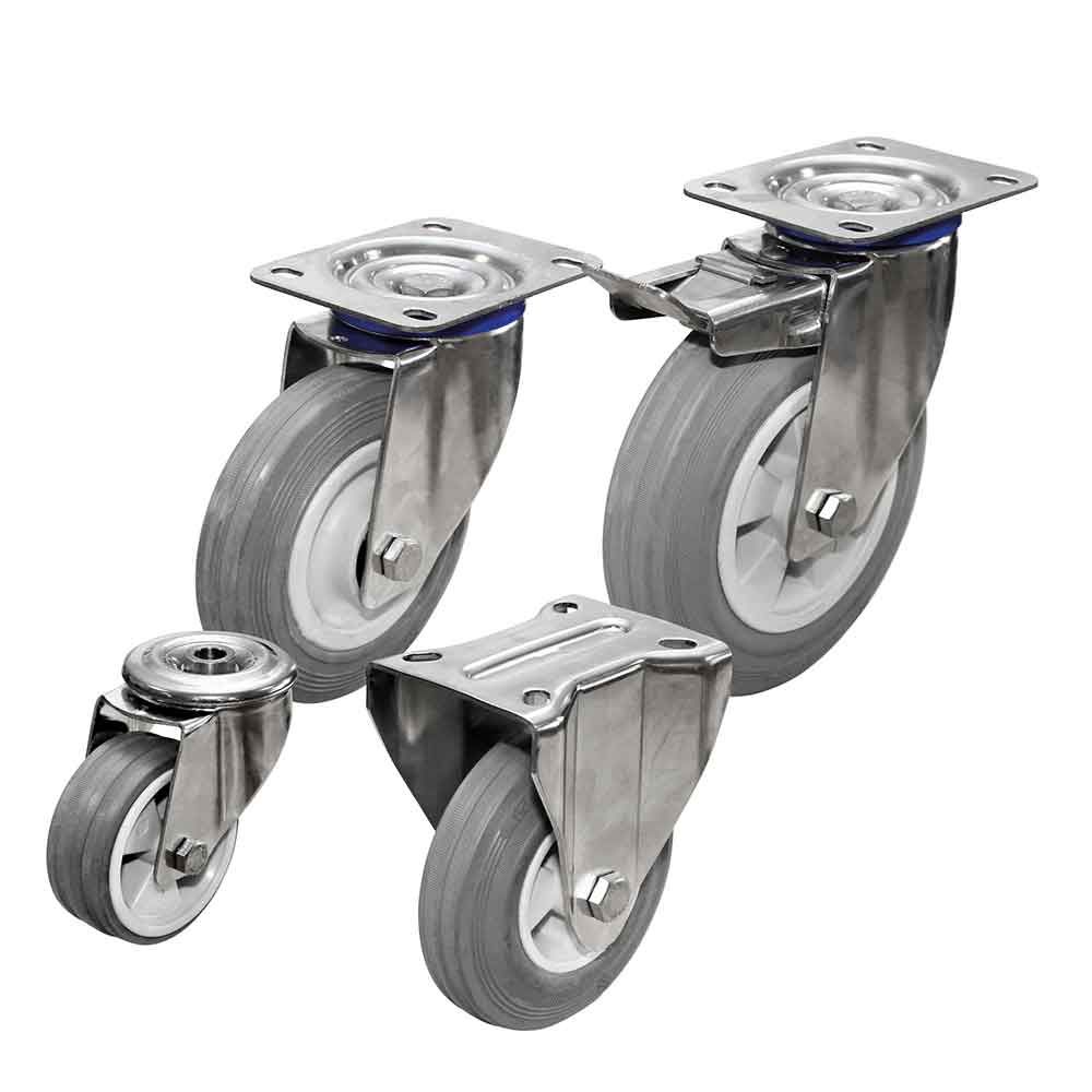 Rustfrie grå gummihjul | Kæmpe udvalg | Ø80-200 mm